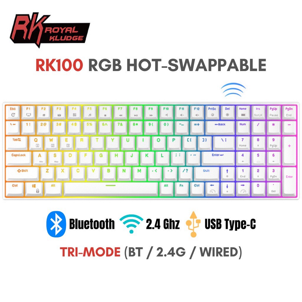 Royal Kludge RK100 Hot Swappable Bluetooth Wireless RGB Mechanical ...