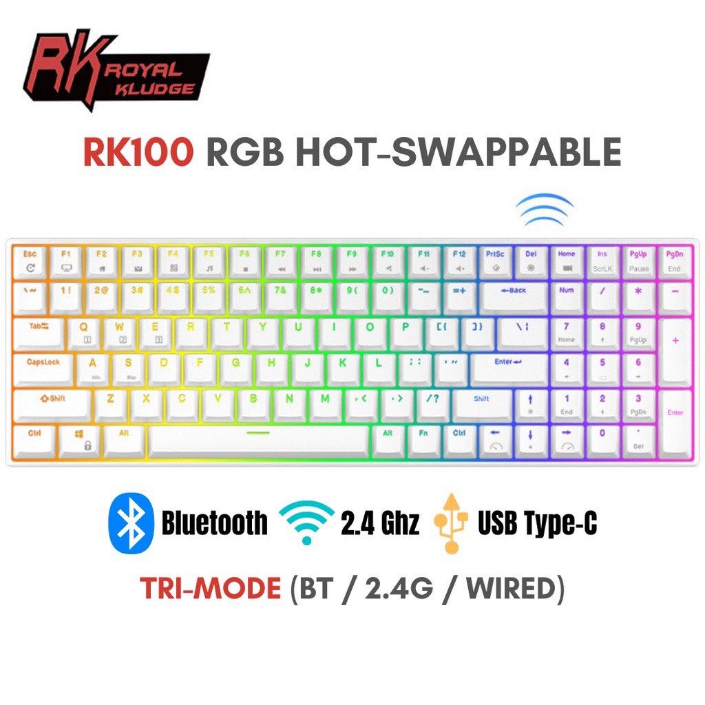 Royal Kludge RK100 Hot Swappable Bluetooth Wireless RGB Mechanical ...