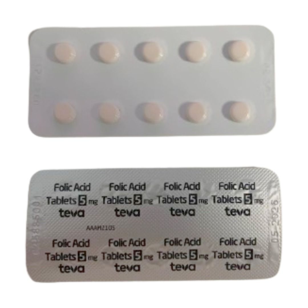 Teva Folic Acid 5mg Tablets 10s Folate Vitamin Supplement for Pregnancy ...