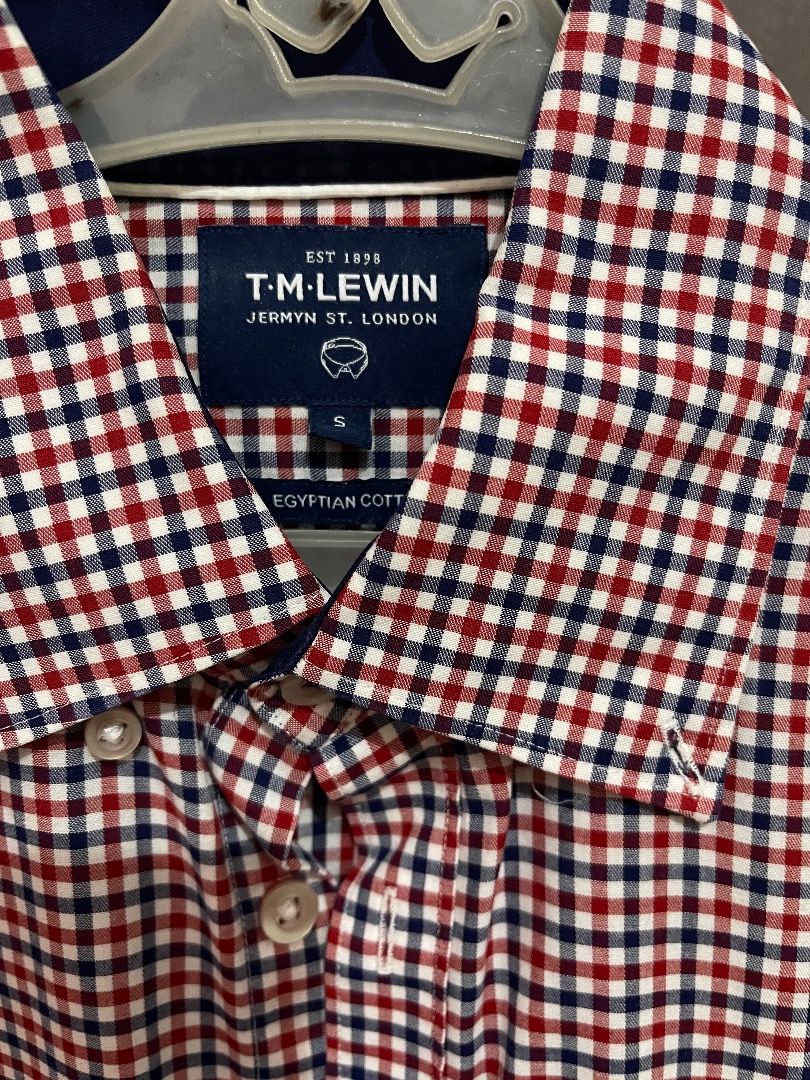 TM LEWIN Long sleeves polo - Red plaid, Small, Regular fit, Men's ...
