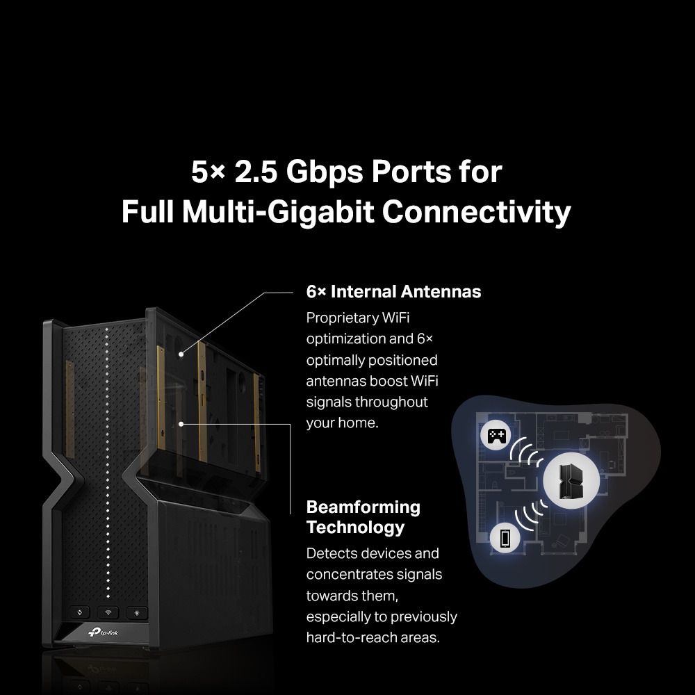 TP-Link Archer BE550 WiFi 7 BE9300 Tri-Band 5x 2.5G Ports Router with ...