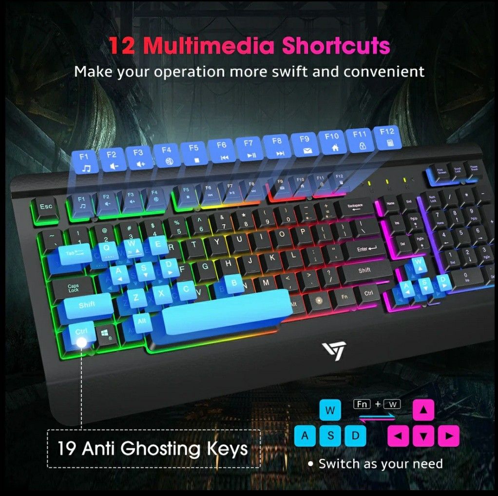 VictSing Wired Gaming All-Metal Panel Computer Keyboard Black ...