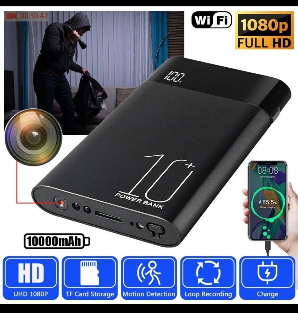10000mAh 4K Hidden Camera Power Bank WiFi IR Night Vision 1080P DE, 傢俬 ...