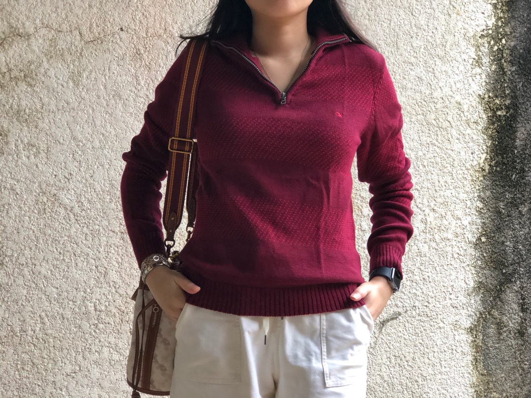 Calvin klein maroon half zip, Women's Fashion, Coats, Jackets and ...