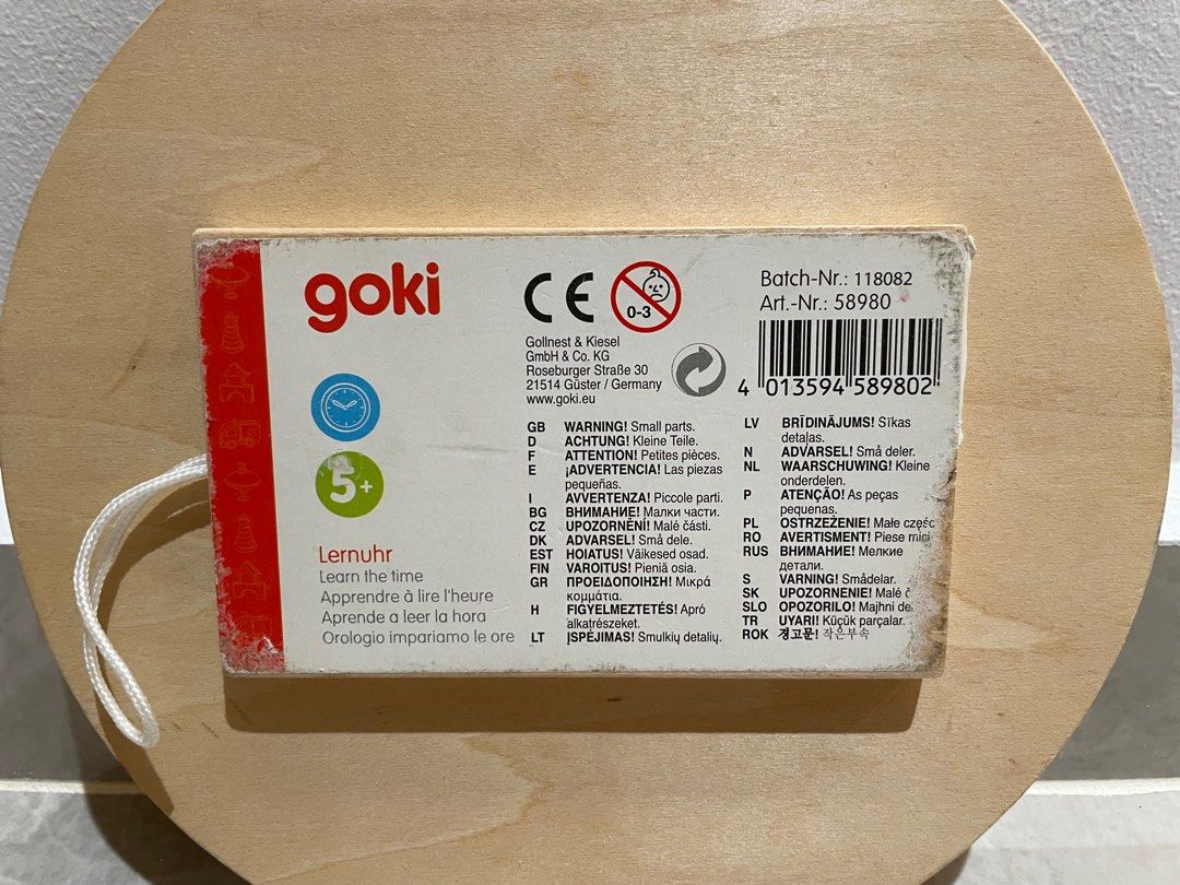 Goki Wooden Clock (Learn to tell the time), Hobbies & Toys, Toys & Games on Carousell