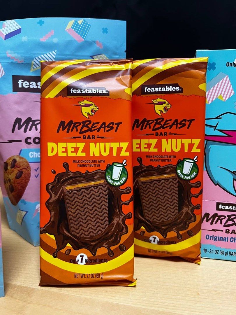 MR BEAST chocolate bar feastables, cookies, deez nuts,chocolate chip ...