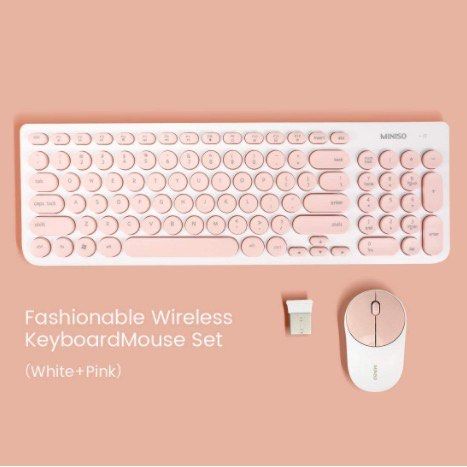 Miniso Wireless Keyboard Mouse Set Pink and Wireless Mouse Keyboard Set White/Pink, Computers ...