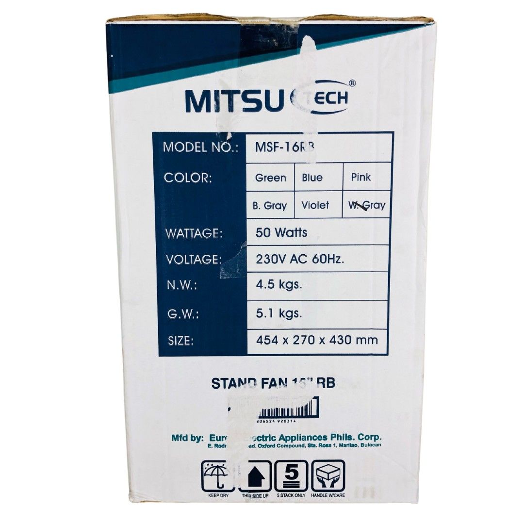 MITSUTECH 16inches Electric Stand Fan Model MSF-16RB, Furniture & Home Living, Lighting & Fans ...