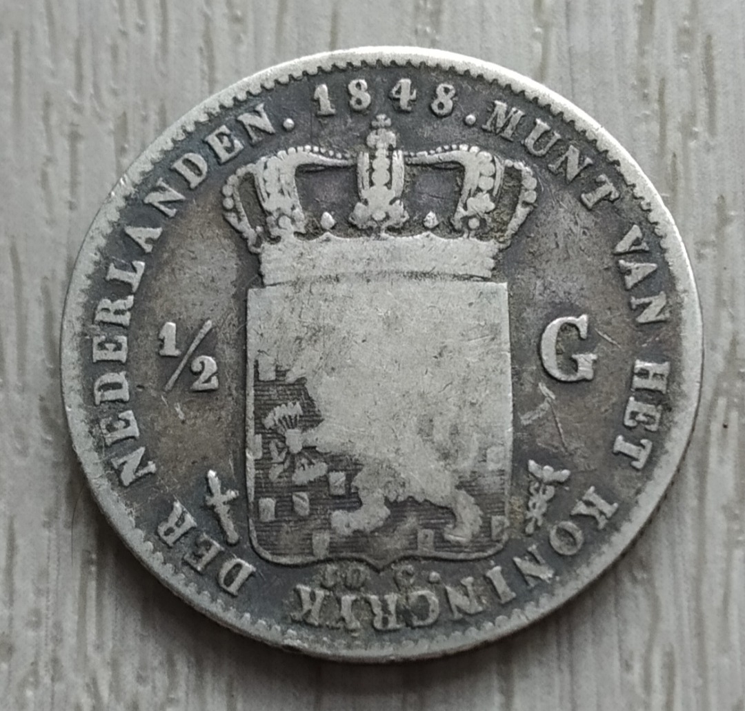 Netherlands 1848 1/2 Gulden Silver Coin, Hobbies & Toys, Memorabilia & Collectibles, Currency on ...