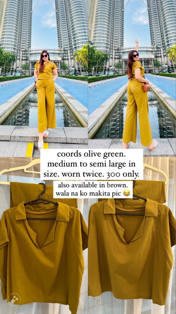 olive green linen coords, Women's Fashion, Tops, Others Tops on Carousell
