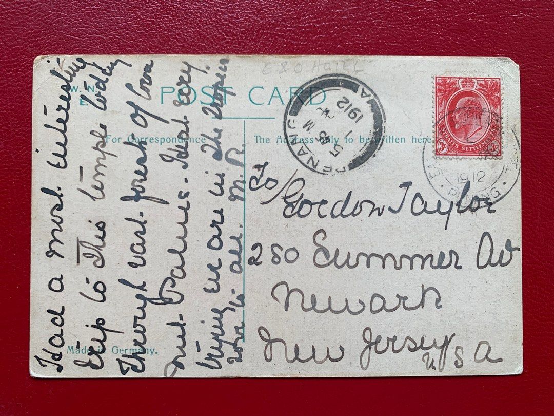 Penang E&O Hotel Temple KEVII 1912 Postcard, Hobbies & Toys, Collectibles & Memorabilia, Stamps ...