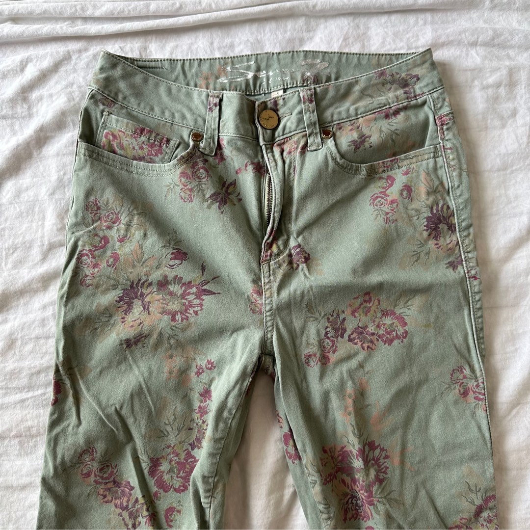 Seven7 Green Floral Pink High Rise Fitted Skinny Jeans, Women's Fashion ...