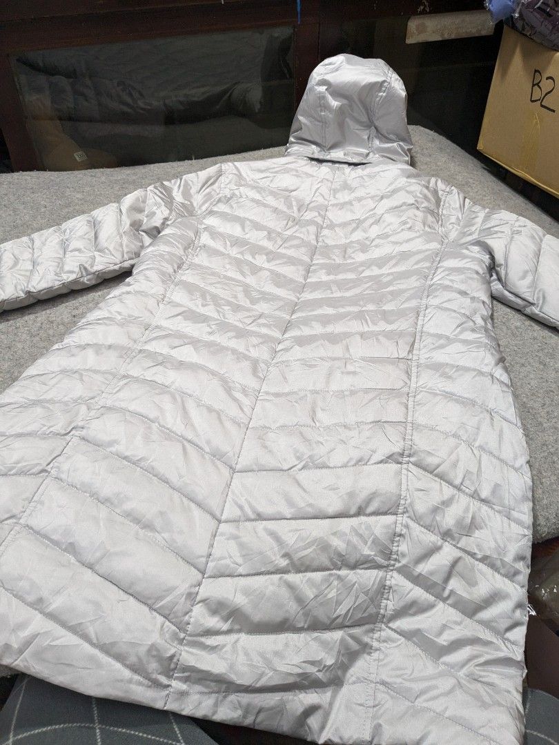 TEKGEAR Warmtech Long Trench Down Puffer Coat Puff Hooded White Winter Thermal Snow Size Large ...