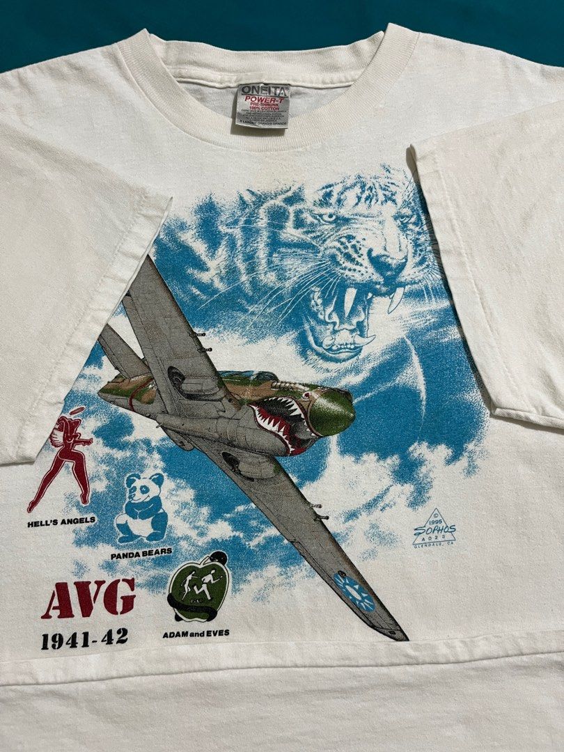 Vintage 1995 AVG Flying Tigers Tee, Men's Fashion, Tops & Sets, Tshirts ...