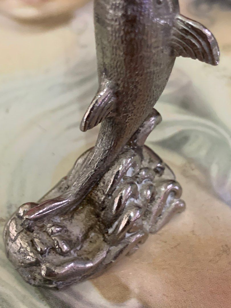 Vintage WAPW Pewter silver DOLPHIN with a Crystal ball fireball colour ...