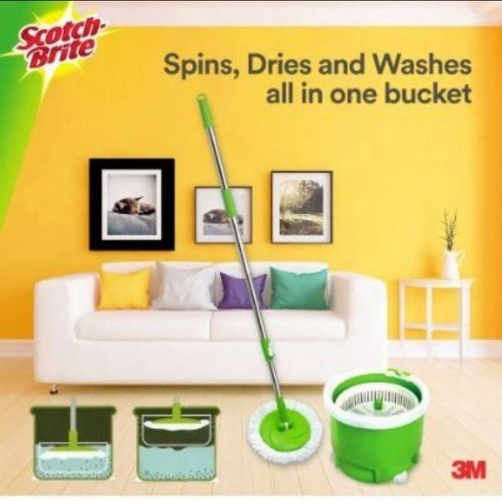 3M SCOTCH BRITE SPIN MOP BUCKET SET WITH MOP STICK, Furniture & Home ...