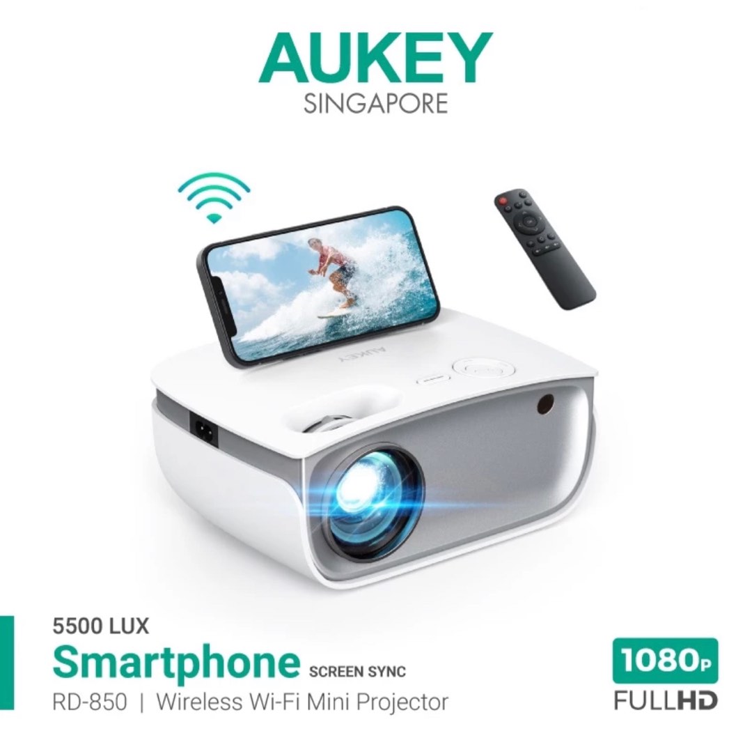 Aukey RD-850 Wireless Wi-Fi Mini Projector with 1080p Resolution, TV ...