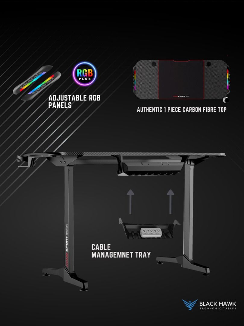 Black Hawk RGB Gaming Desk / Computer Table (E-Sports Desk) Carbon ...