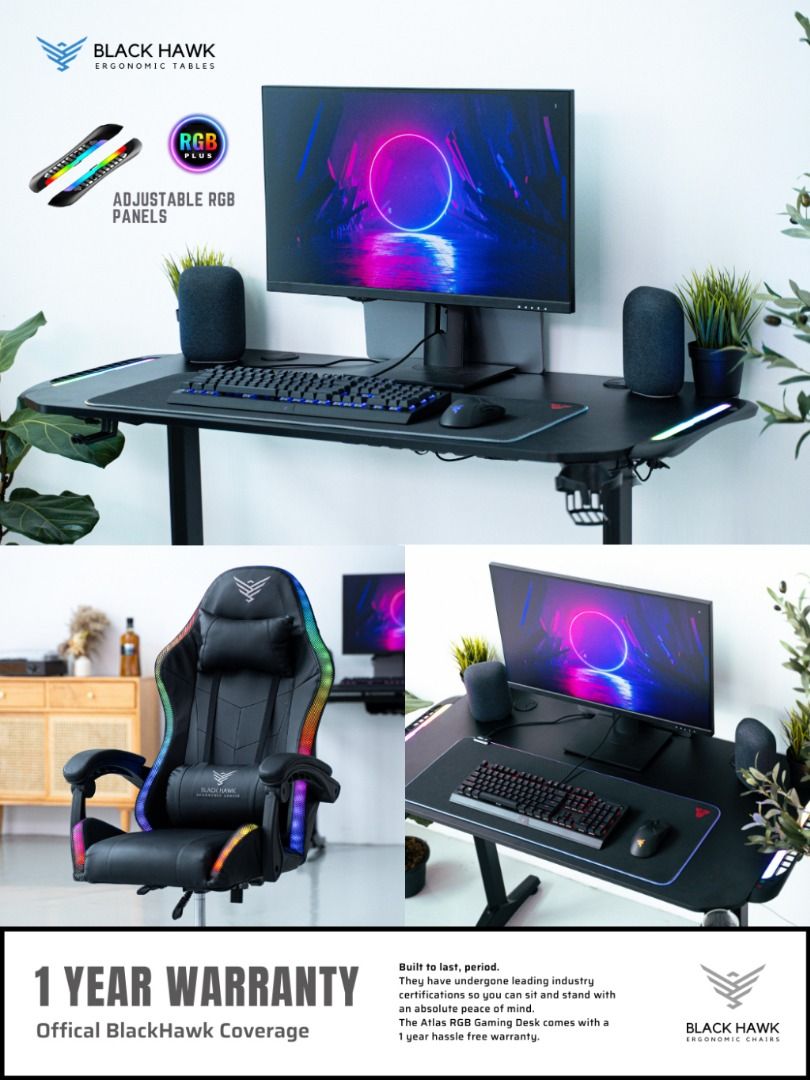 Black Hawk RGB Gaming Desk / Computer Table (E-Sports Desk) Carbon ...