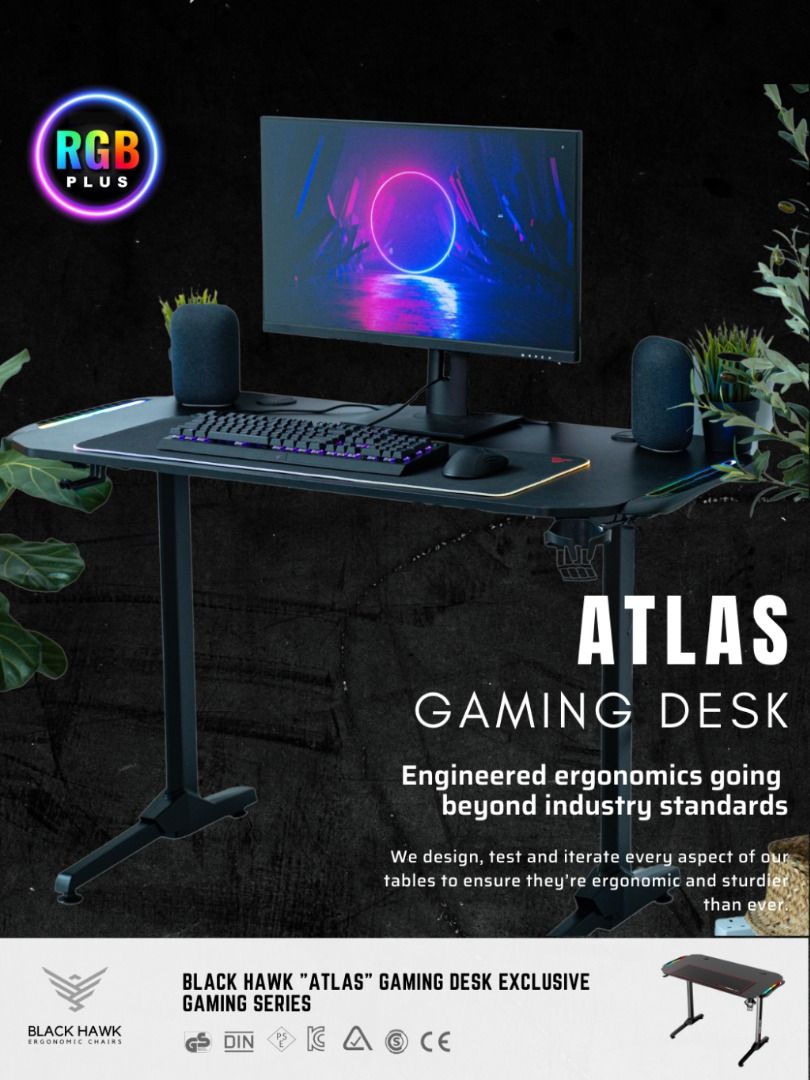 Black Hawk RGB Gaming Desk / Computer Table (E-Sports Desk) Carbon ...