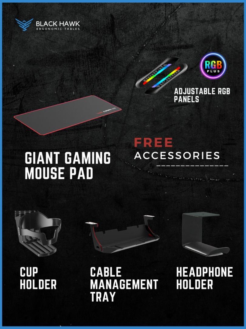 Black Hawk RGB Gaming Desk / Computer Table (E-Sports Desk) Carbon ...