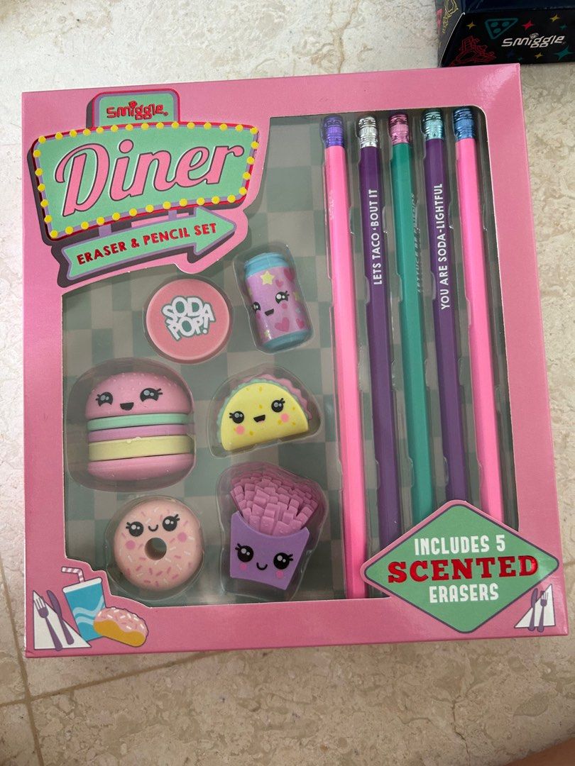 BN Smiggle Diner Eraser and Pencil Set, Hobbies & Toys, Stationery ...