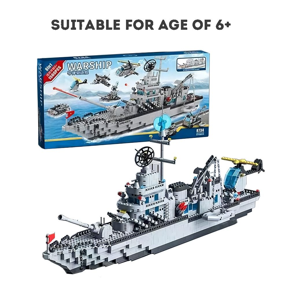 Building block battleship set military destroyer missile ship model ...
