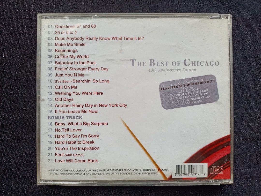 CD Chicago : the best of Chicago - 40th anniversary edition, Hobbies ...