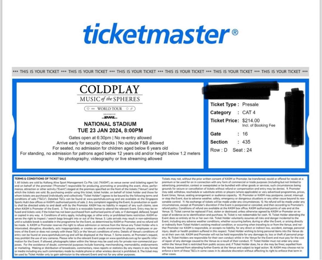 Coldplay ticket 23 Jan, Tickets & Vouchers, Event Tickets on Carousell