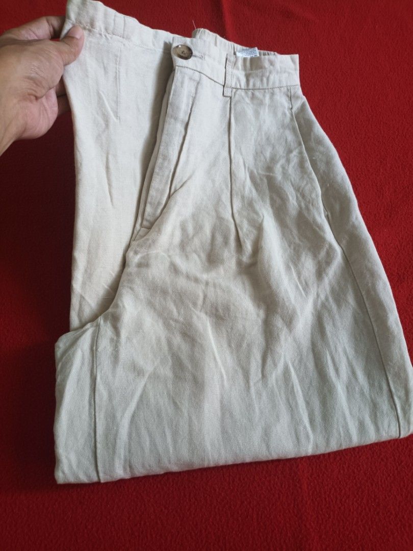 GU by Uniqlo Linen Rayon Wide Cropped Pants, Women's Fashion, Bottoms ...