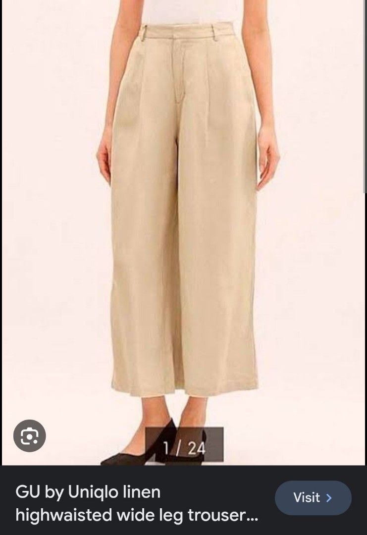 GU by Uniqlo Linen Rayon Wide Cropped Pants, Women's Fashion, Bottoms ...