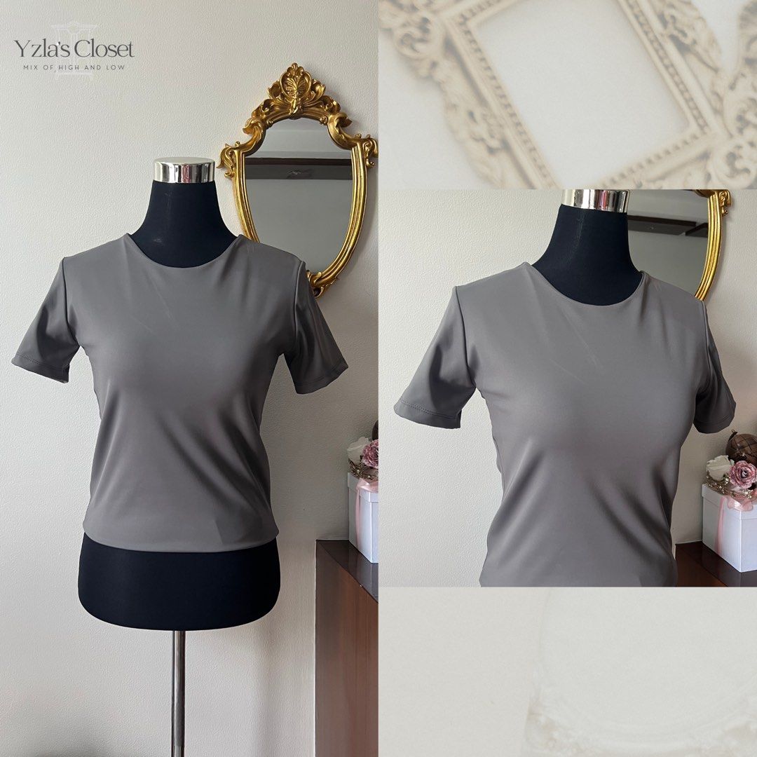 LIGHT GREY body-hugging shirt, Women's Fashion, Tops, Shirts on Carousell