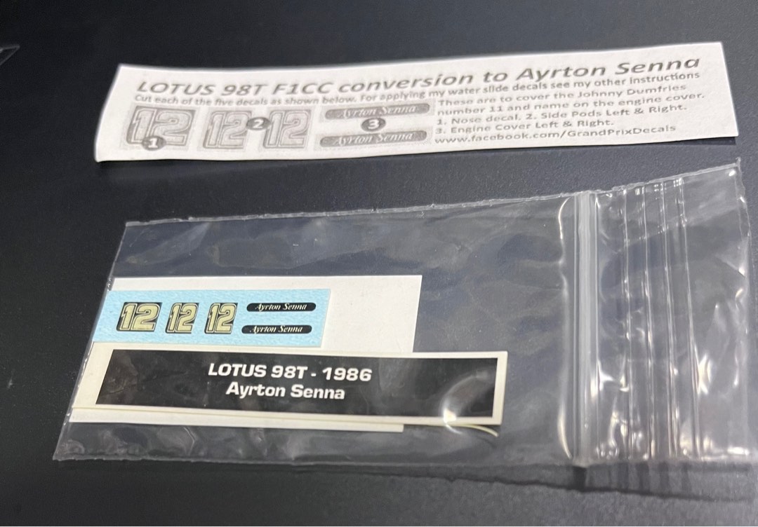 Lotus 98T Decals for Ayrton Senna 1/43, 興趣及遊戲, 手作＆自家設計, 其他 - Carousell