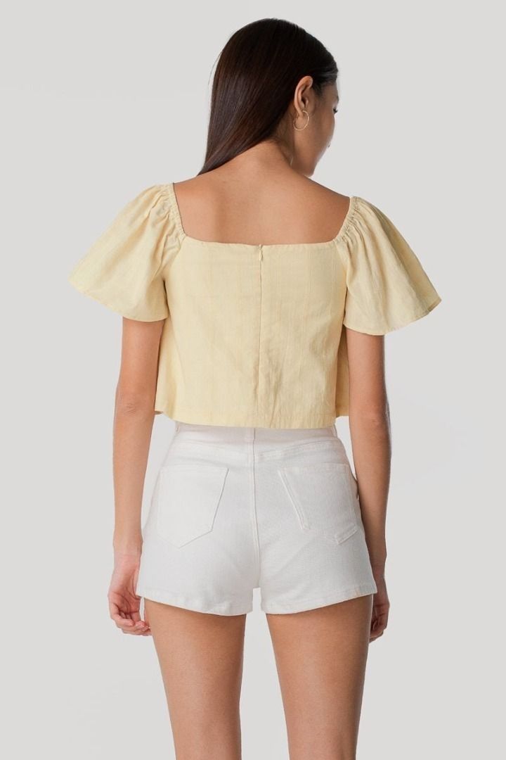 LOVET FLO TEXTURED FLUTTER SLEEVE SQUARE NECK TOP (CHAMOMILE), Women's ...