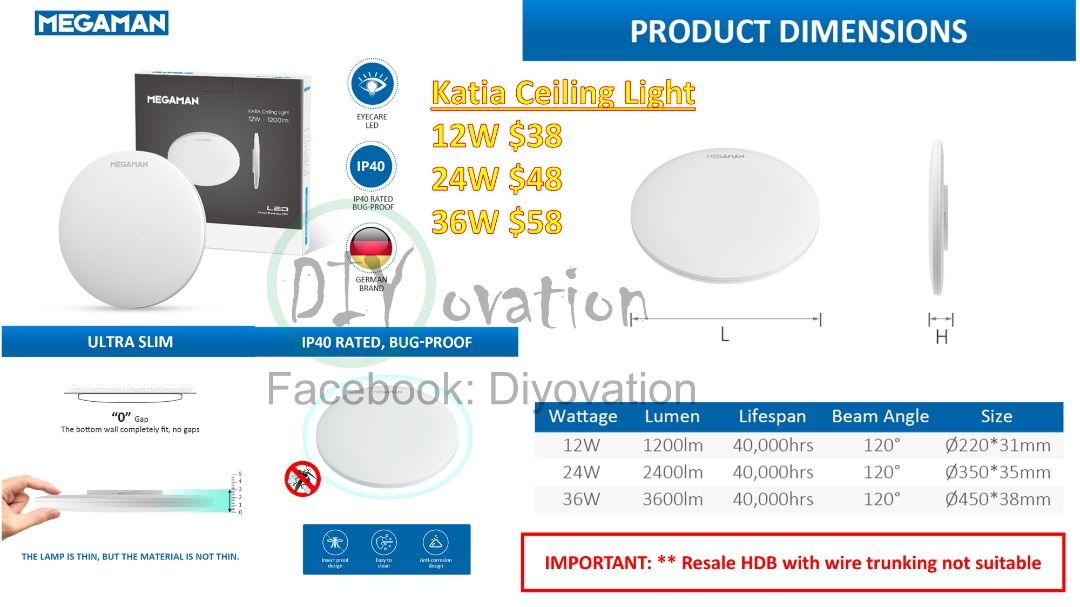 Megaman Katia super bright and slim LED ceiling light/ 3 tone ...