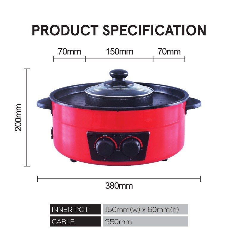 PowerPac 2 in 1 Steamboat & BBQ Grill, Multi Cooker (PPMC677), TV ...