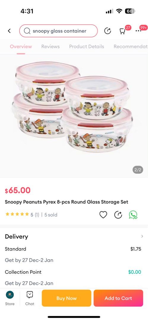Set of 4 - Pyrex x Peanuts Snoopy Glass Storage containers, Furniture ...