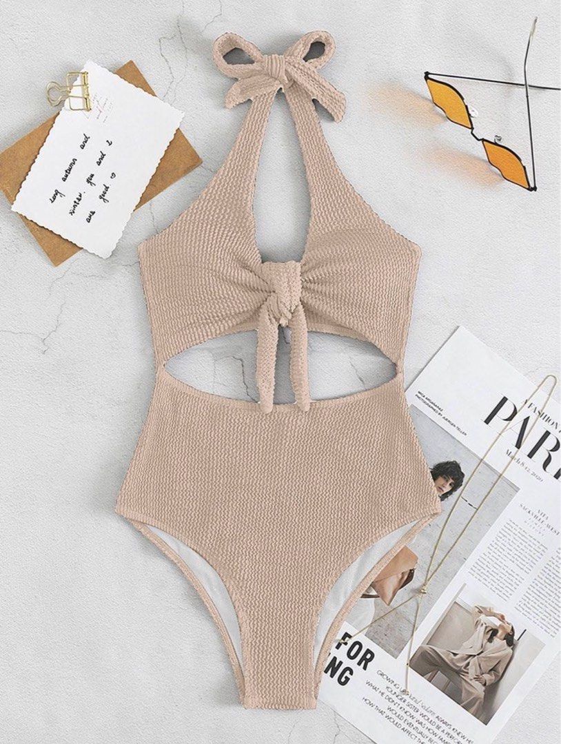 Shein beige one piece swimsuit, Women's Fashion, Swimwear, Bikinis ...