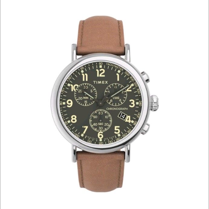 Timex Standard Chronograph 41mm Leather Strap Watch, Men's Fashion ...