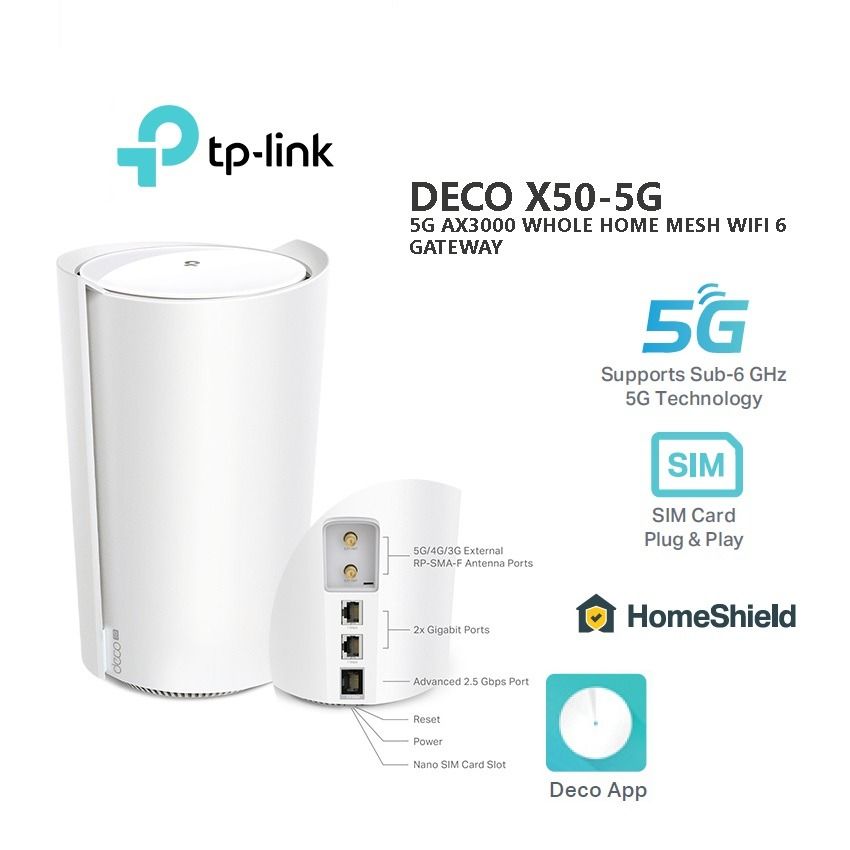 TP-Link Deco X50-5G 5G AX3000 Whole Home Mesh WiFi 6 Gateway Ultra-Fast Broadband Connection ...