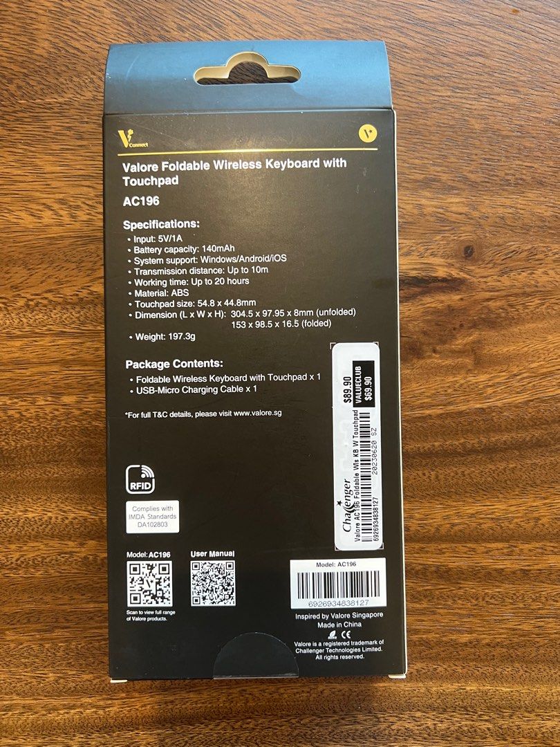 Valore foldable wireless keyboard with touchpad ac196, Computers & Tech ...