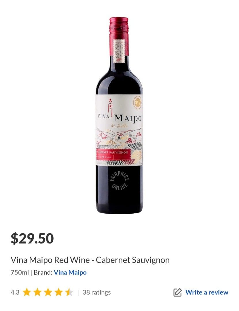 Vina maipo red wine Cabernet sauvignon 750ml, Food & Drinks, Alcoholic ...