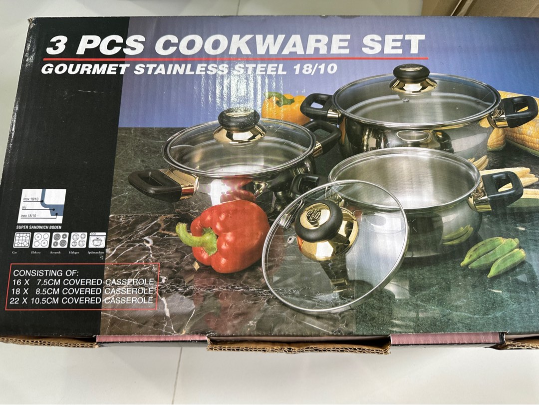 16cm and 18cm Inox Stainless Steel Cooking Pots with Lids, Furniture ...