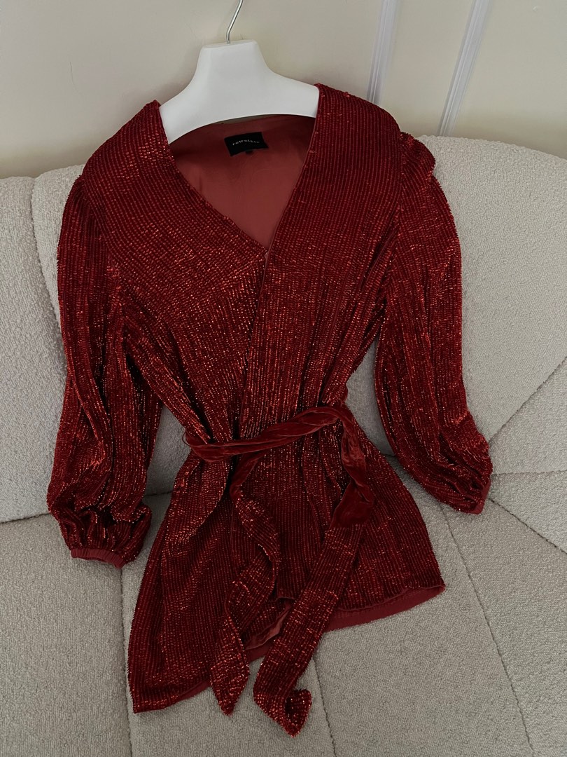 ₱38K RETROFÊTE Gabrielle Robe Sequin Dress in Ruby Red US 4/6, Women's ...