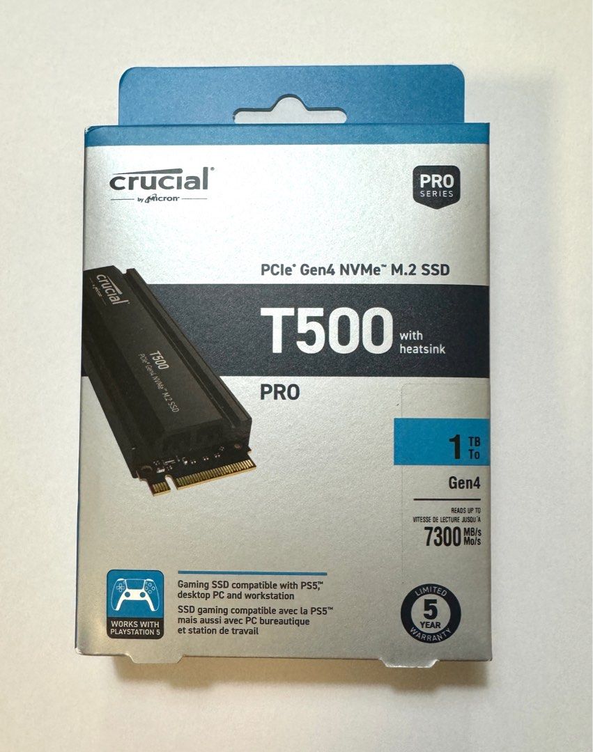 (PS5 SSD附散熱片) Micron Crucial T500 pro with heatsink 1TB PCle Gen 4 NVMe ...