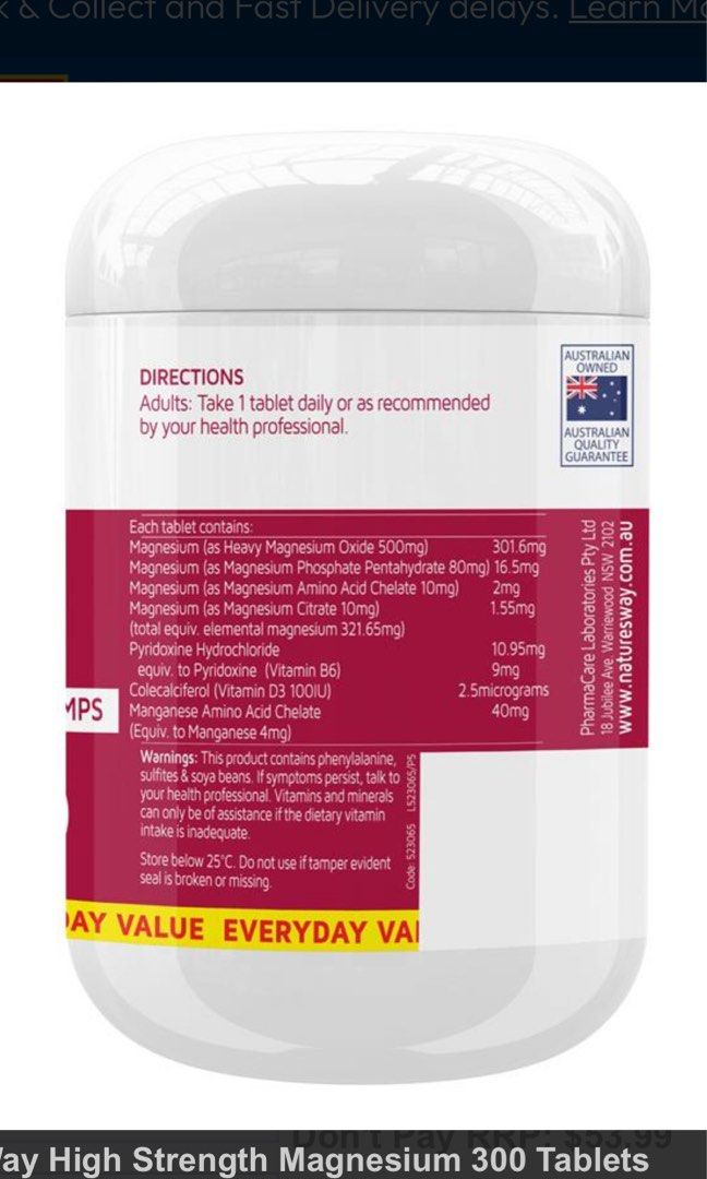 🇦🇺 Nature’s Way High strength Magnesium 300 Tablets, Health & Nutrition ...