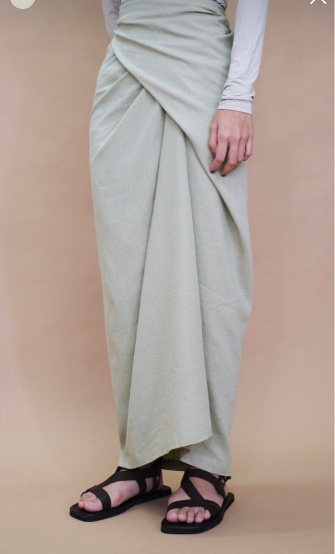 Anaabu Wrapped Knot Skirt Pareo in Sage Green, Women's Fashion, Bottoms ...