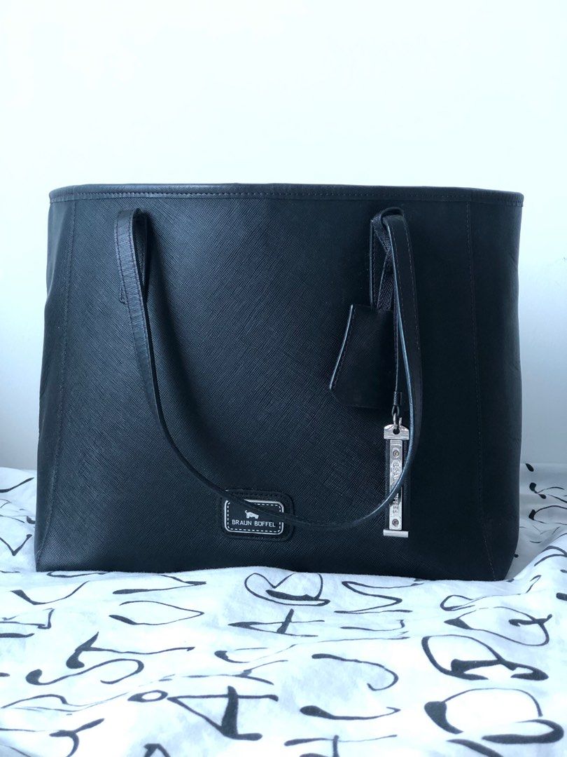 Braun Buffel black premium leather tote bag and key fob, Women's ...