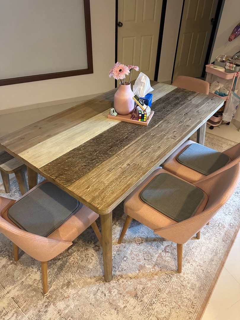 CASTLERY Dining Table with Bench & 4 HipVan chairs, Furniture & Home ...