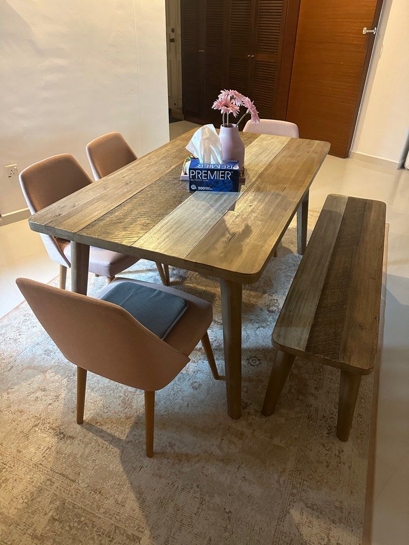 CASTLERY Dining Table with Bench & 4 HipVan chairs, Furniture & Home ...